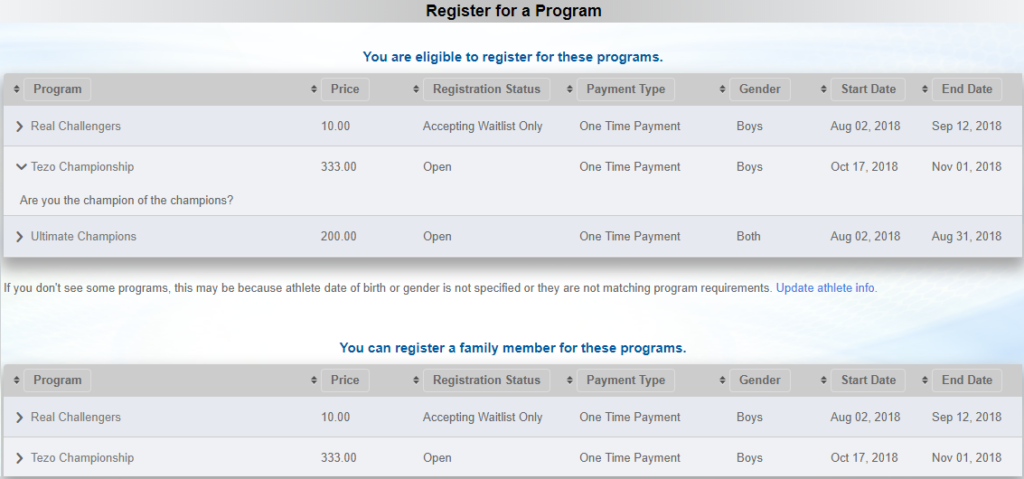 Register For Programs – SportsPlus Help