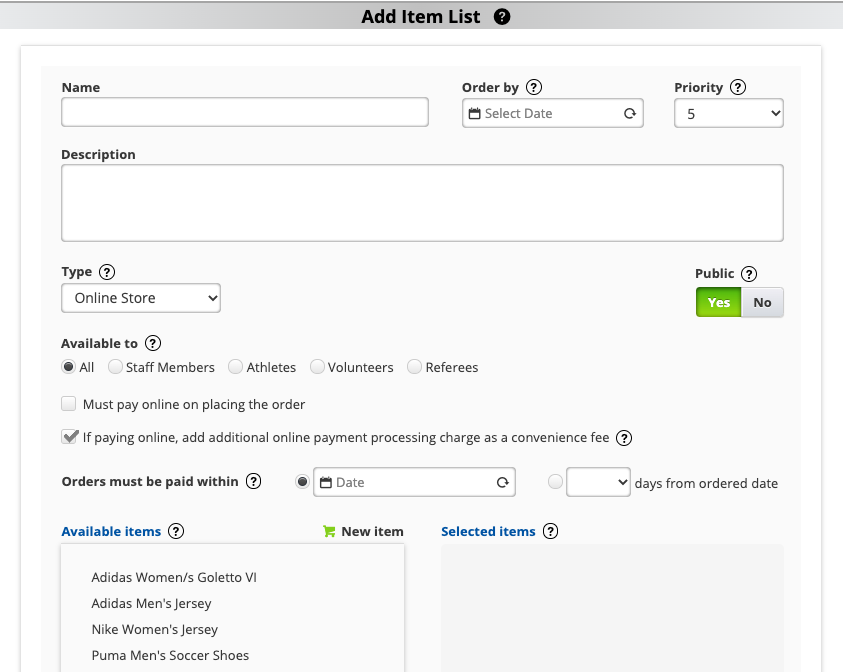 Item Lists – SportsPlus Help